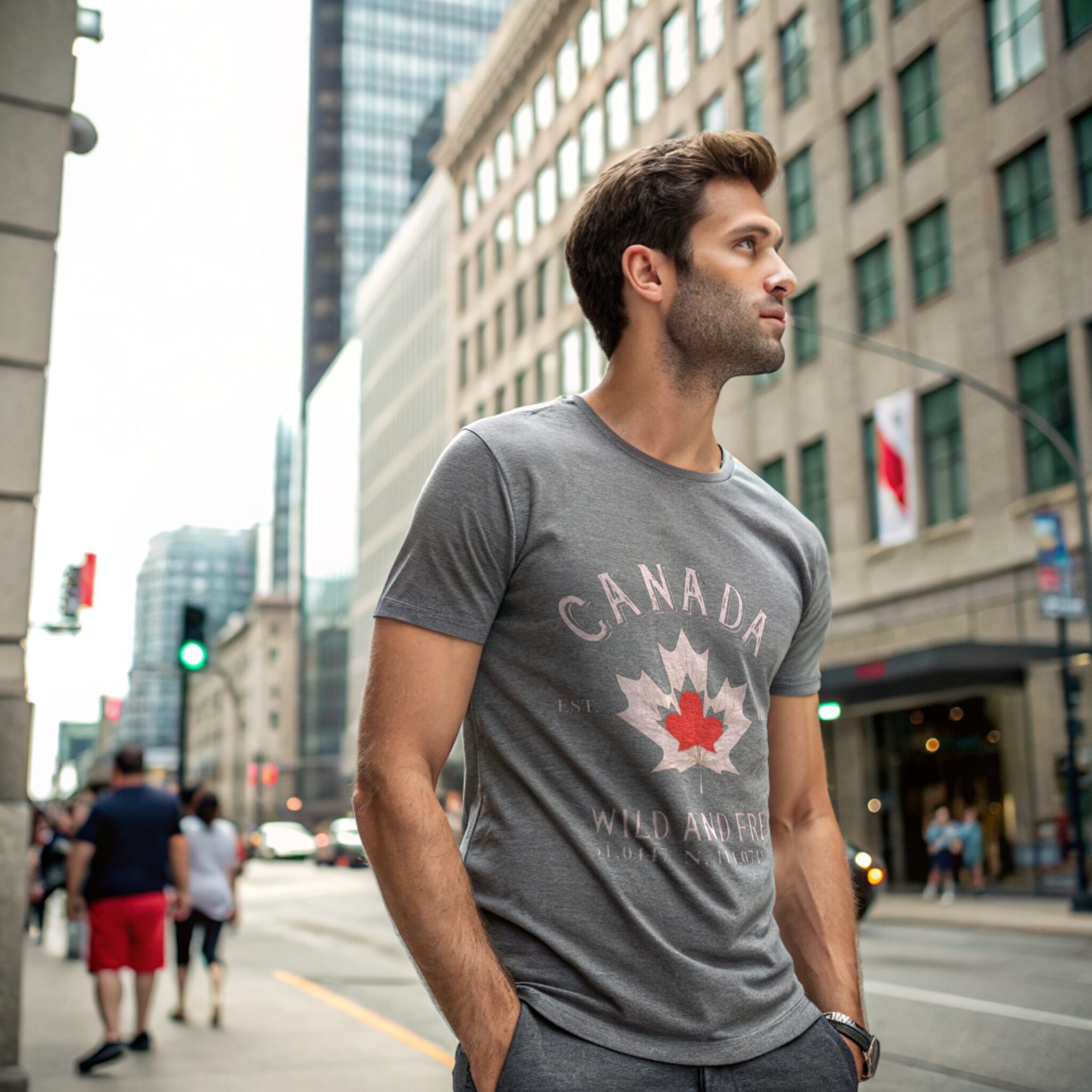 Canada T-Shirt with Vertical “Elbows Up” Maple Leaf - Mapleforever