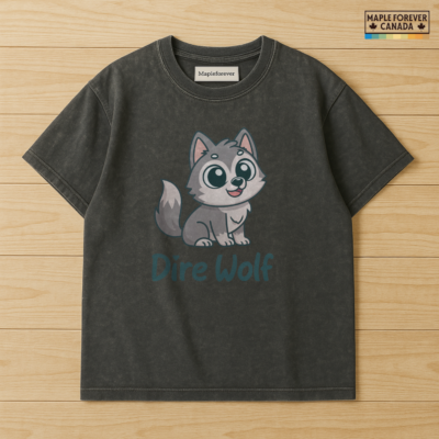 Cute Dire Wolf Pup Teal Text Graphic – T-Shirt - Mapleforever